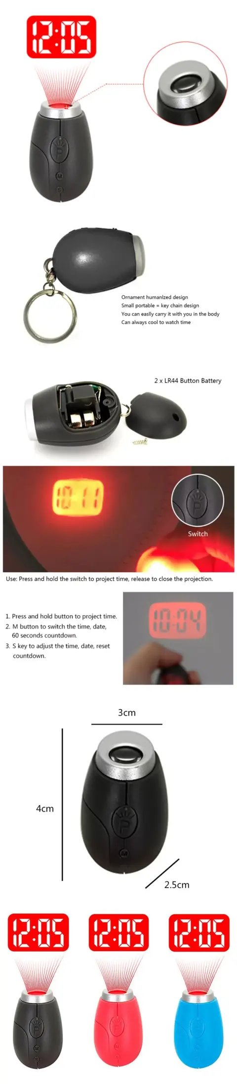 Mini LCD Projection Clock - Black - LatestGadget