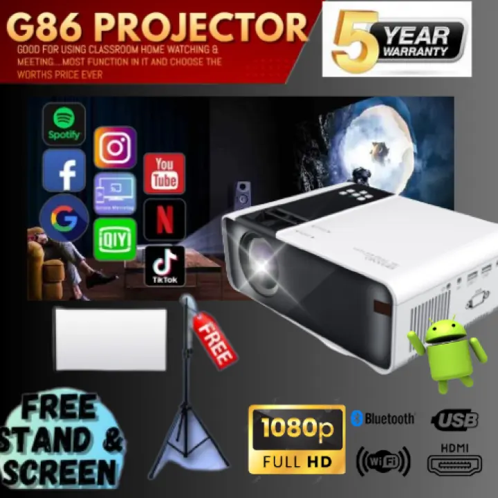 Lumos - G86 Projector 6000 lumens FULL HD 1080P Android Mini Projector ...