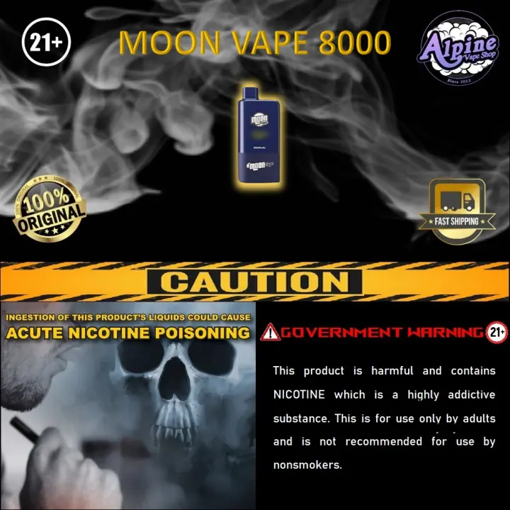 MOON VAPE 8000 Puffs Disposable Vape Pod 8k Puff Dispo 3% BLACK ELITE ...