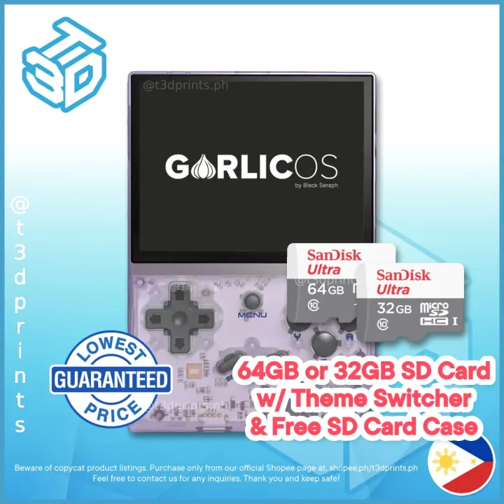 RG35XX Garlic OS 32GB 64GB SD Card with Theme Switcher Updated GarlicOS ...