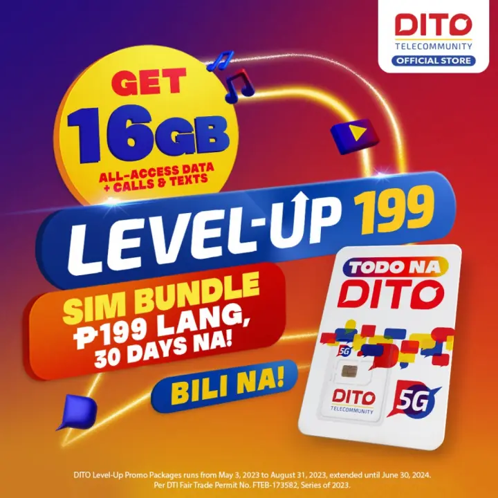 DITO 5G Sim Level-Up 199 with 16GB Data plus Unli Call and Text | Lazada PH