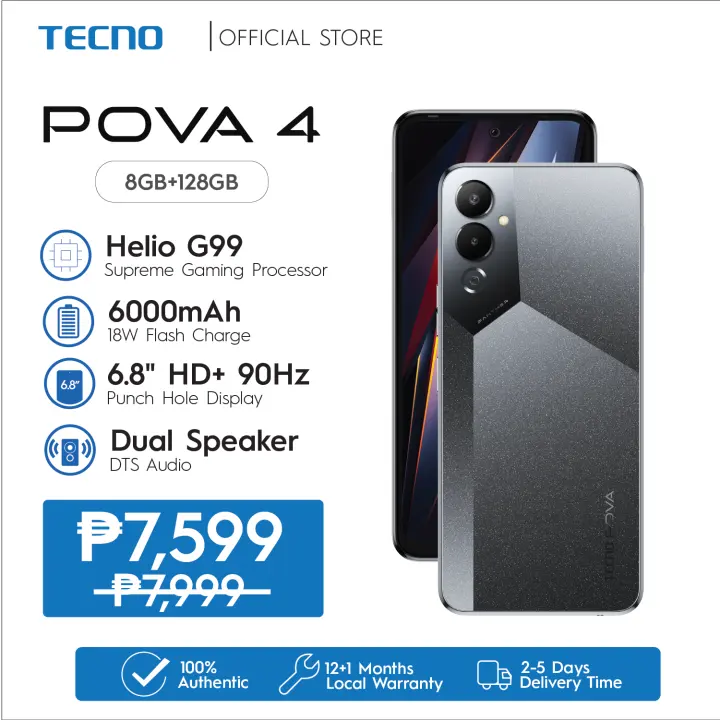 Tecno Pova 4 8GB RAM+128GB ROM; Model LG7n; Dual Speaker; Charging 18W ...