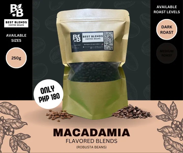 Macadamia flavored Coffee Beans, 250g Flavored Robusta, Roasted Coffee ...