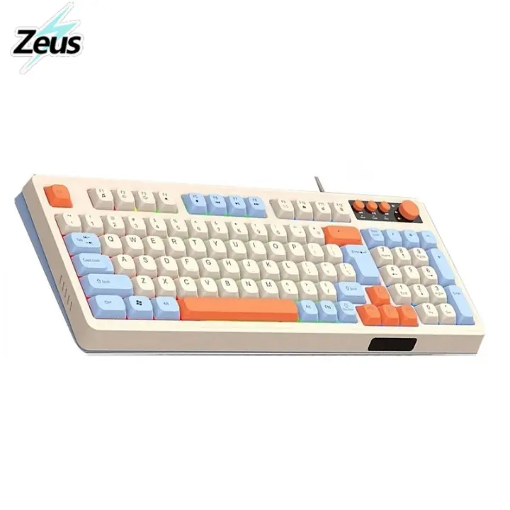Zeus x Raiku Wired Rainbow LED Ligh Gaming Keyboard 98 Keys Silent Keys ...