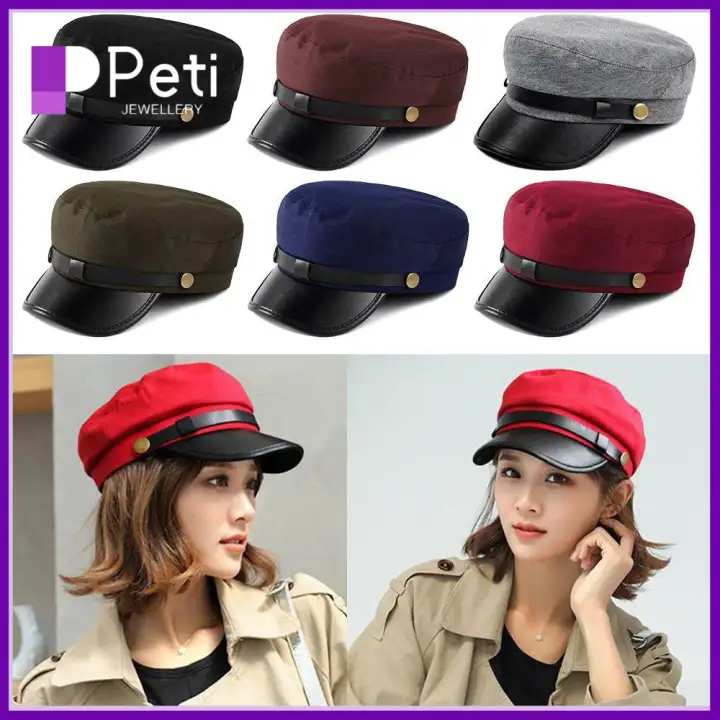 PETI JEWELLERY Fashion PU Leather Unisex Outdoor Brim Berets Hats Cadet ...