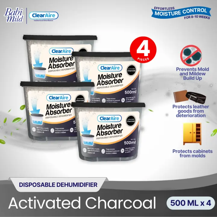 ClearAire Disposable Dehumidifier Activated Charcoal - Promo (500ml x 4 ...