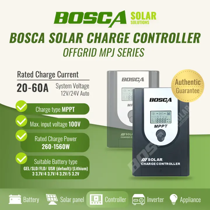 BOSCA Solar Charge Controller MPPT 12v 24v AUTO 20A 30A 40A 60A MPJ20 ...