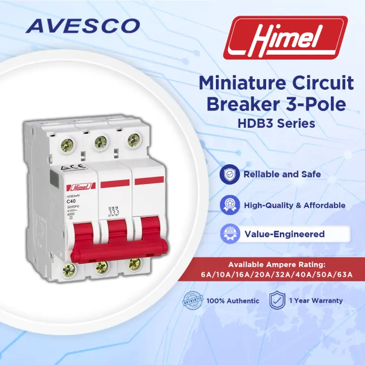 Himel HDB3 Series Miniature Circuit Breaker | 3-pole 6kAIC C Curve 6A ...