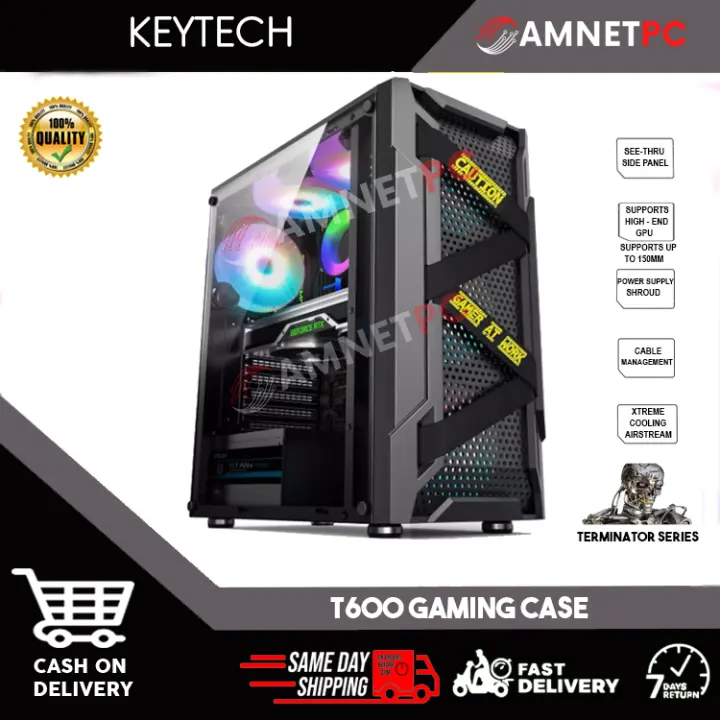 AMNETPC KEYTECH T600 Terminator series Mid Tower Gaming Case Tempered ...