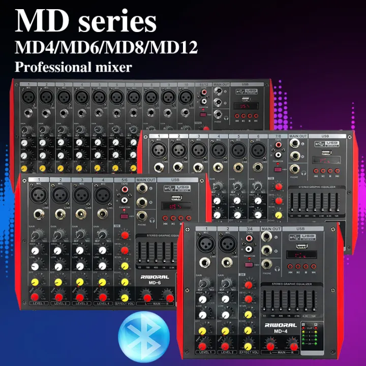 Audio Mixer RIWORAL MD 4 6 8 12 channel DJ USB Bluetooth mixer ...