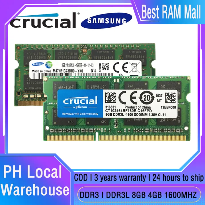 Local 24H ship Crucial/Samsung DDR3/DDR3L RAM 8G 4G 1600Mhz PC3-12800 PC3L-12800 204pin SODIMM ...