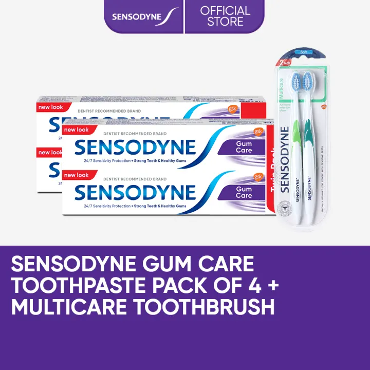 Sensodyne Gum Care Toothpaste 100g [Pack of 4] + Multicare Toothbrush ...