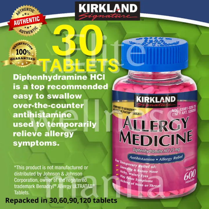 120 Tablets- Kirkland Signature Allergy Medicine 25 mg AUTHENTIC ...