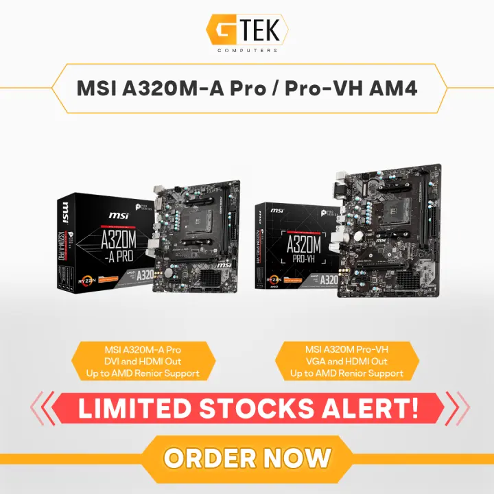 MSI A320M-A Pro / A320M Pro-VH A320 AMD Ryzen AM4 mATX Motherboard ...