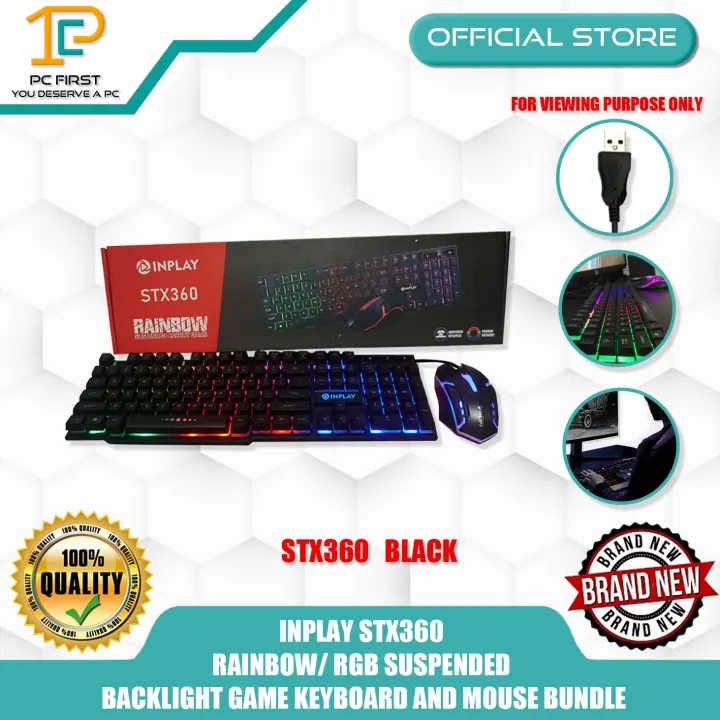 INPLAY STX360 RAINBOW/ RGB SUSPENDED BACKLIGHT GAME KEYBOARD AND MOUSE ...