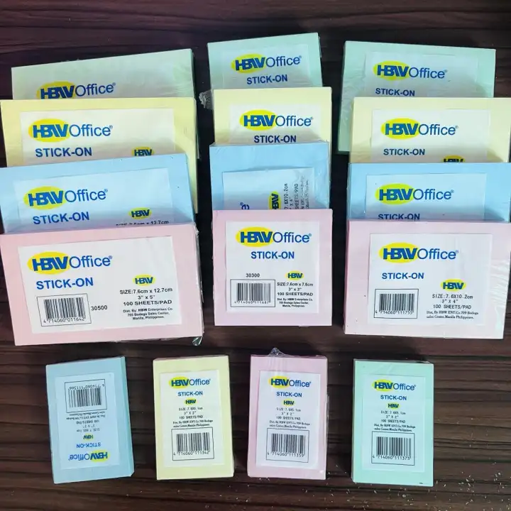 HBW STICK-ON Note Pad 100 sheets (SIZES: 3x5", 3x4",3x3",3x3", 4colors ...